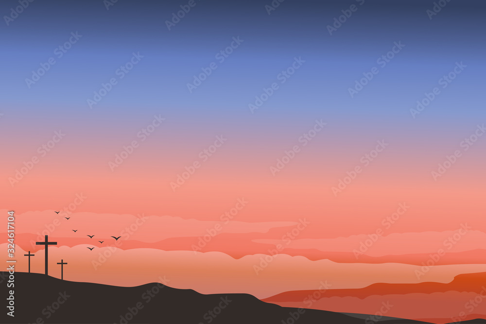 Christian Background with Cross and Sky. Landscape Christian Banner ...