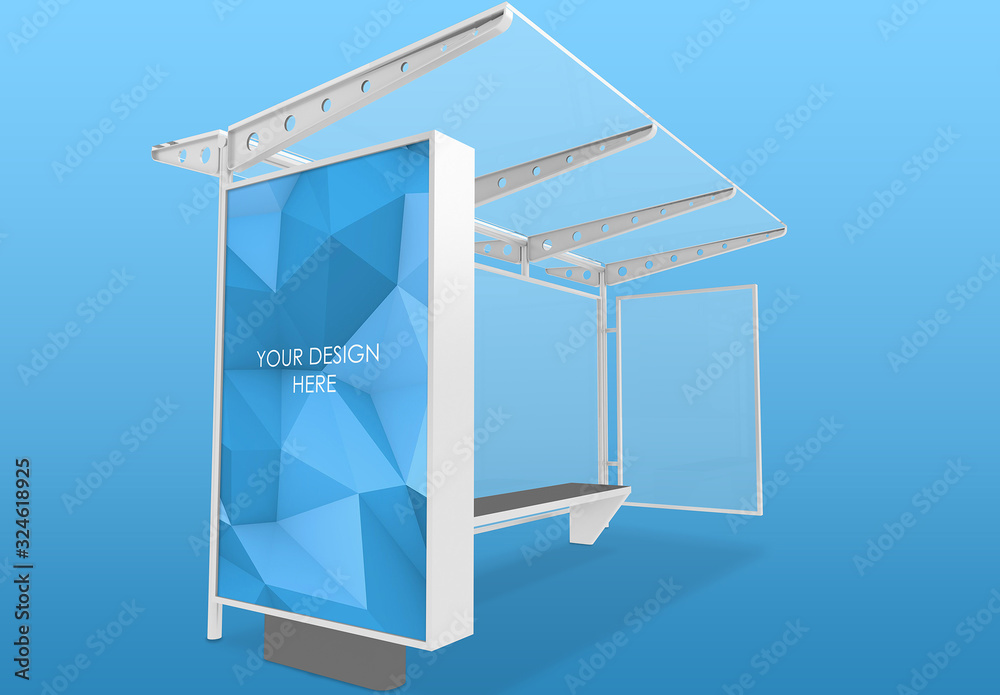 Isolated White Bus Stop Lightbox Mockup with Transparent Background ...