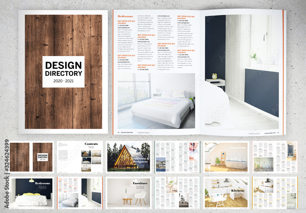 Brochure Layout with Blue and Orange Accents Stock Template | Adobe Stock