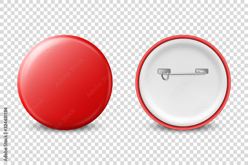 Vector 3d Realistic Red Metal, Plastic Blank Button Badge Icon Set ...