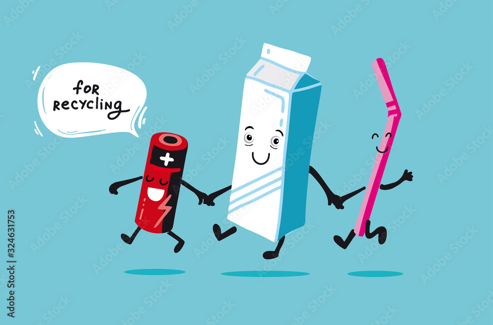 No plastic! Garbage for recycling. Vector flat illustration for World ...