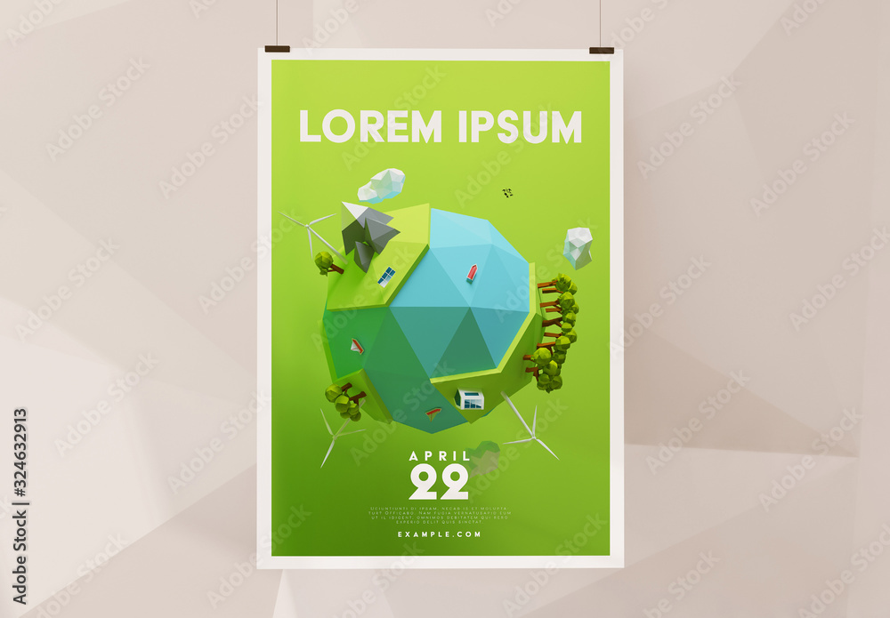 Poster Layout with 3D Scene Illustration Elements Stock Template ...