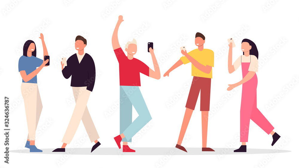 A group of happy people communicating via video broadcast. Online ...