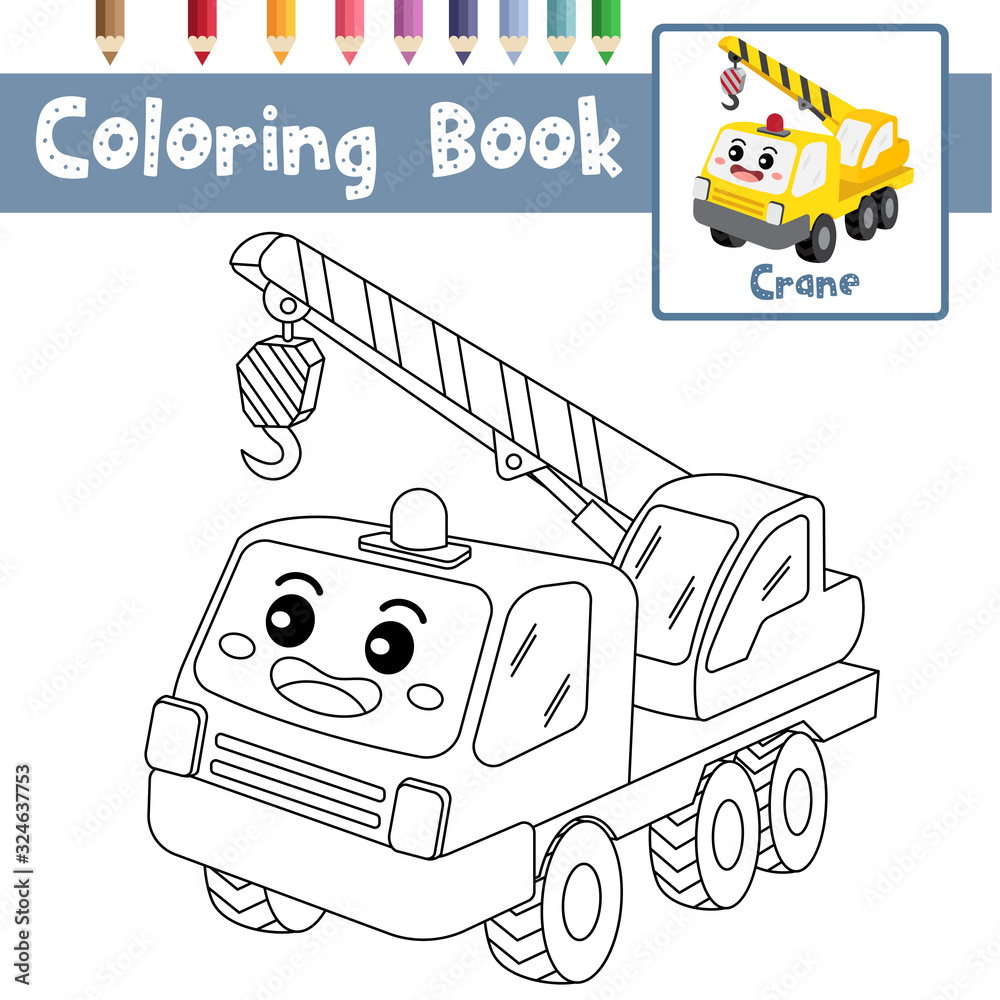 Coloring page Crane cartoon character perspective view vector ...