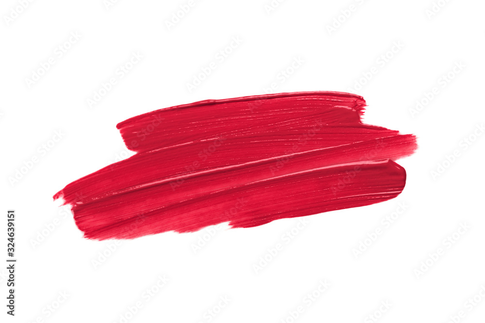 Red lipstick mark on a white background isolated. Lip gloss smear ...