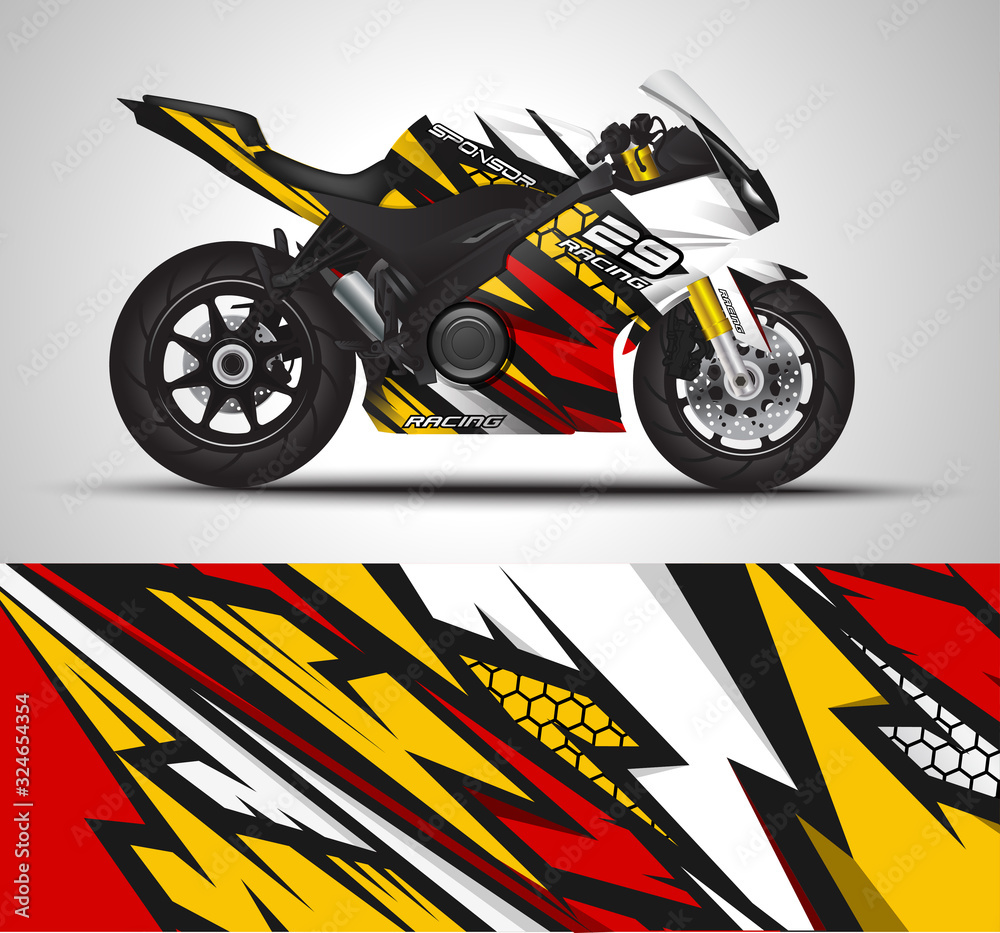 Racing motorcycle wrap decal and vinyl sticker design. Concept graphic ...