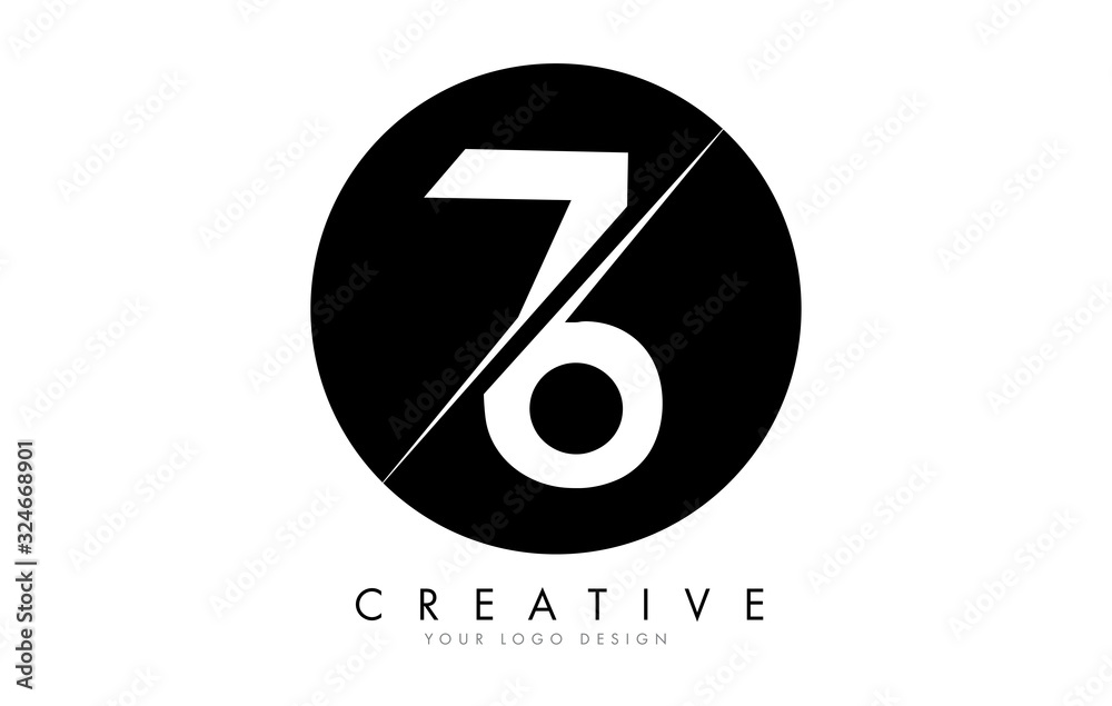 76 7 6 Number Logo Design with a Creative Cut and Black Circle ...