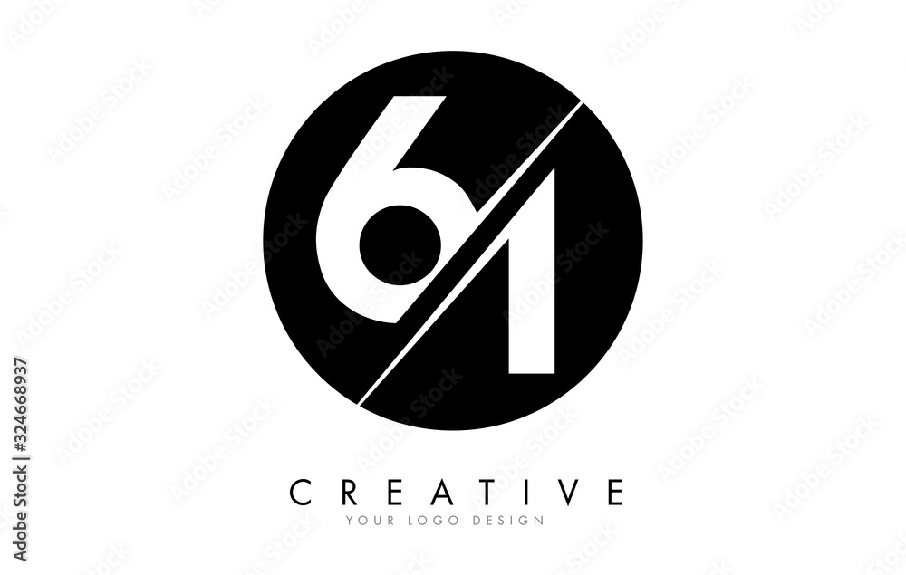 61 6 1 Number Logo Design with a Creative Cut and Black Circle ...
