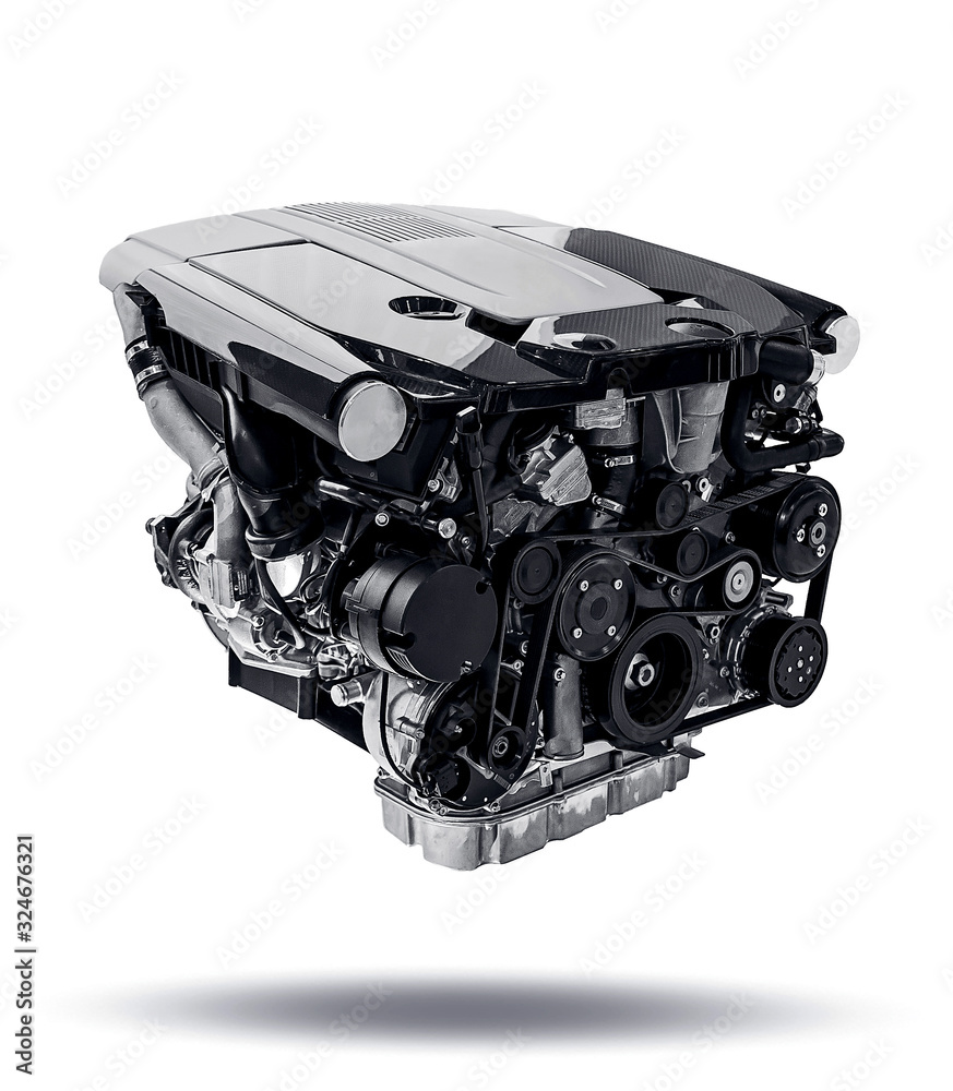 New modern car engine isolated on white background. Car motor on white ...