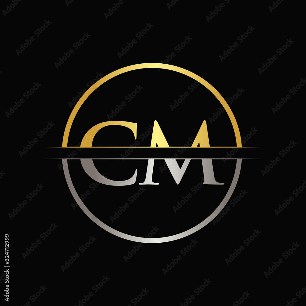 Initial Gold and Silver Color CM Letter Logo Typography Vector Template ...