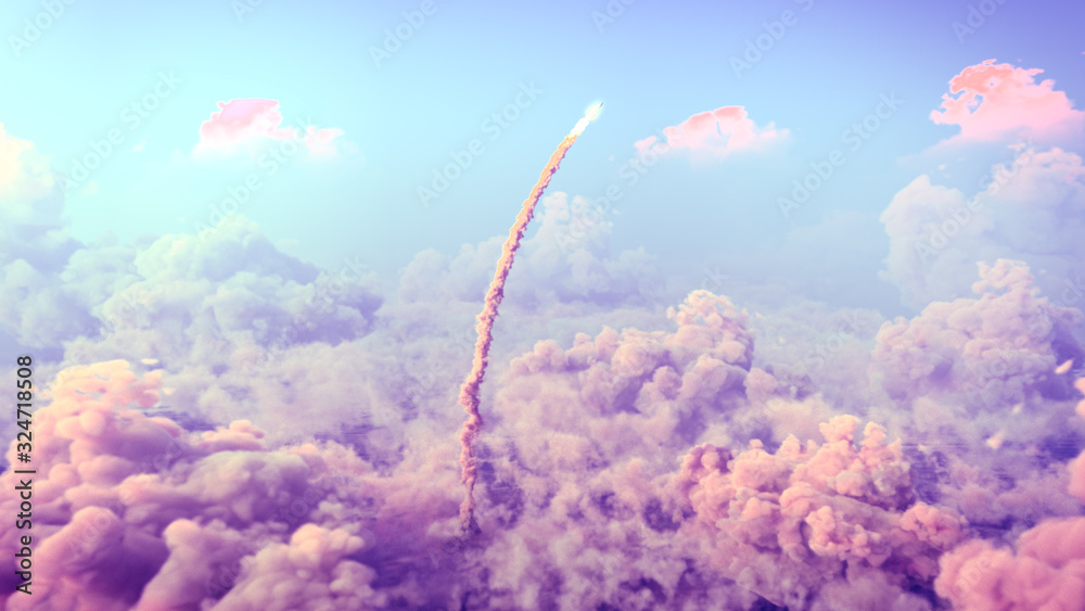 Rocket Launch through the clouds, Starship rocket to the mars. 4k ...