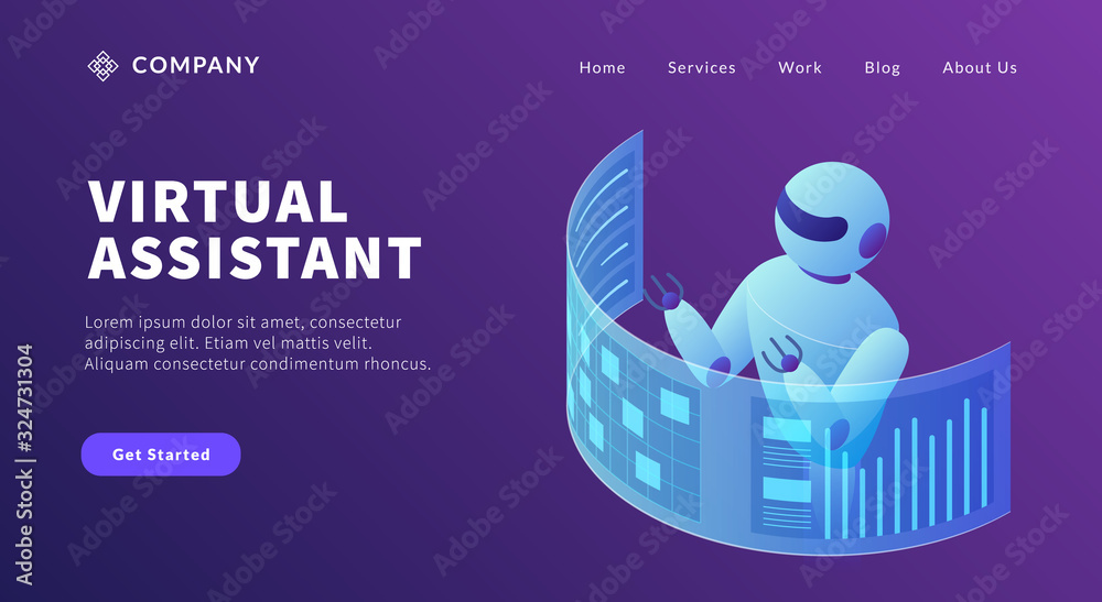 virtual assistant robot concept to do list and graph chart data ...