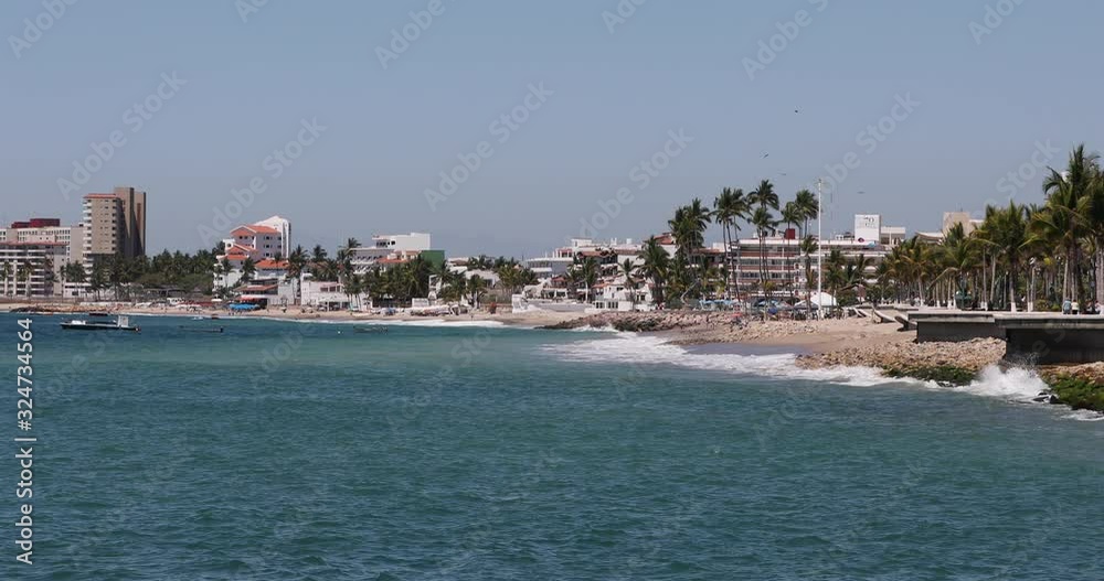 Puerto Vallarta Malecon walk downtown ocean waves. Mexican beach resort ...