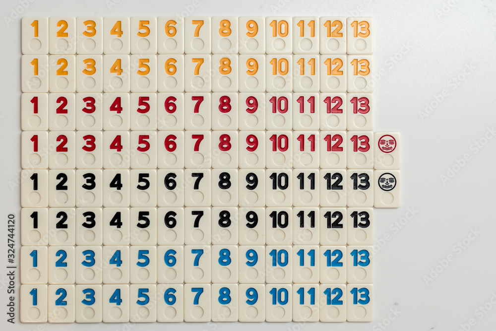 Foto de Grid of numbers in colors from 1 to 13 made out of rummy pieces ...