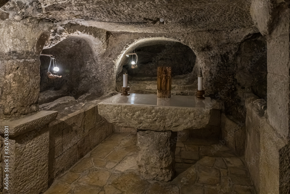 The interior of the cave of Holy Babies under the Chapel of Saint ...