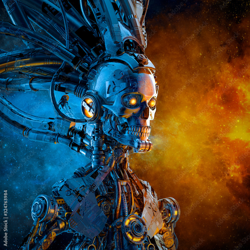 Galactic reaper duality / 3D illustration of scary futuristic science ...