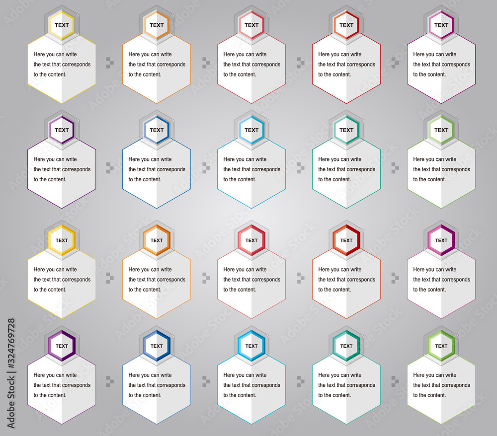 Hexagon icons for writing text.Button icons for various colors for ...