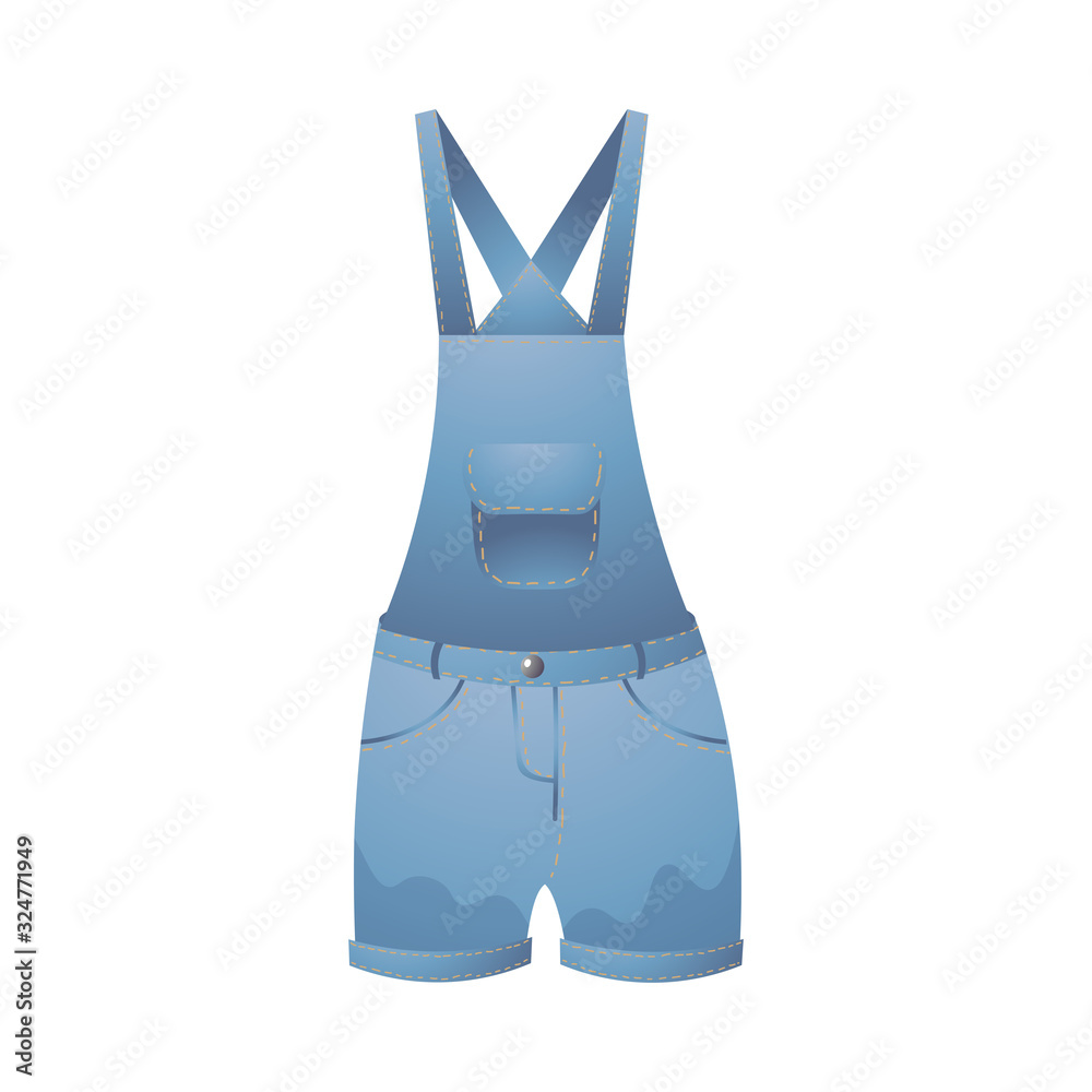 Trendy female blue denim overall front view. Vector illustration in ...