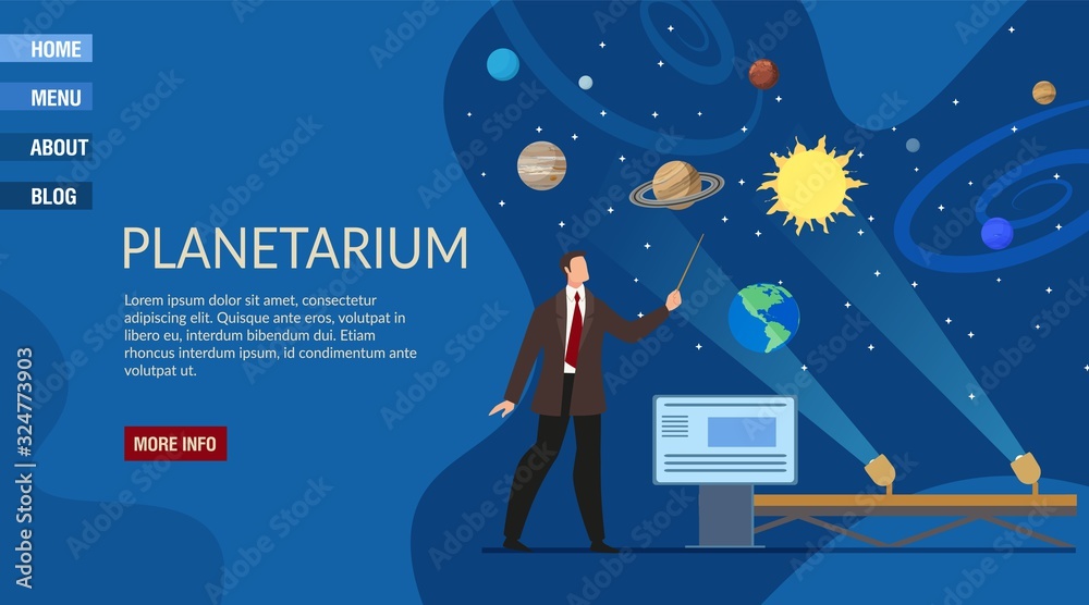 Planetarium Presentation Responsive Landing Page Template. Guide Male ...