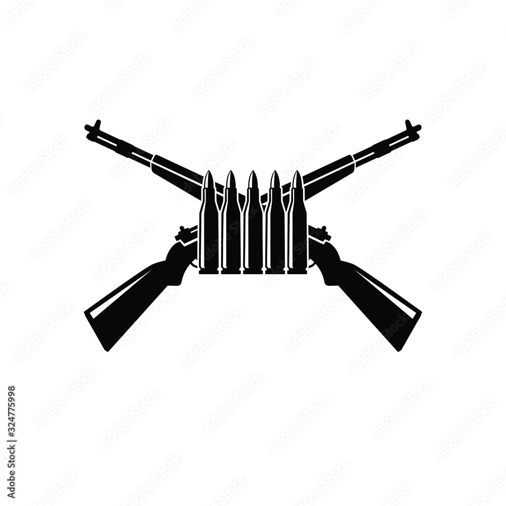 Infantry logo with bullet and long gun in black and white Stock Vector ...