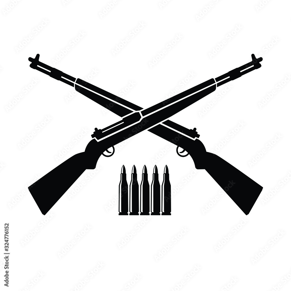 Infantry logo with bullet and long gun in black and white Stock Vector ...