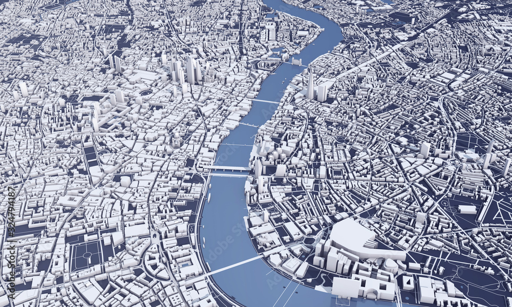 London city map 3D Rendering. Aerial satellite view. Stock Illustration ...