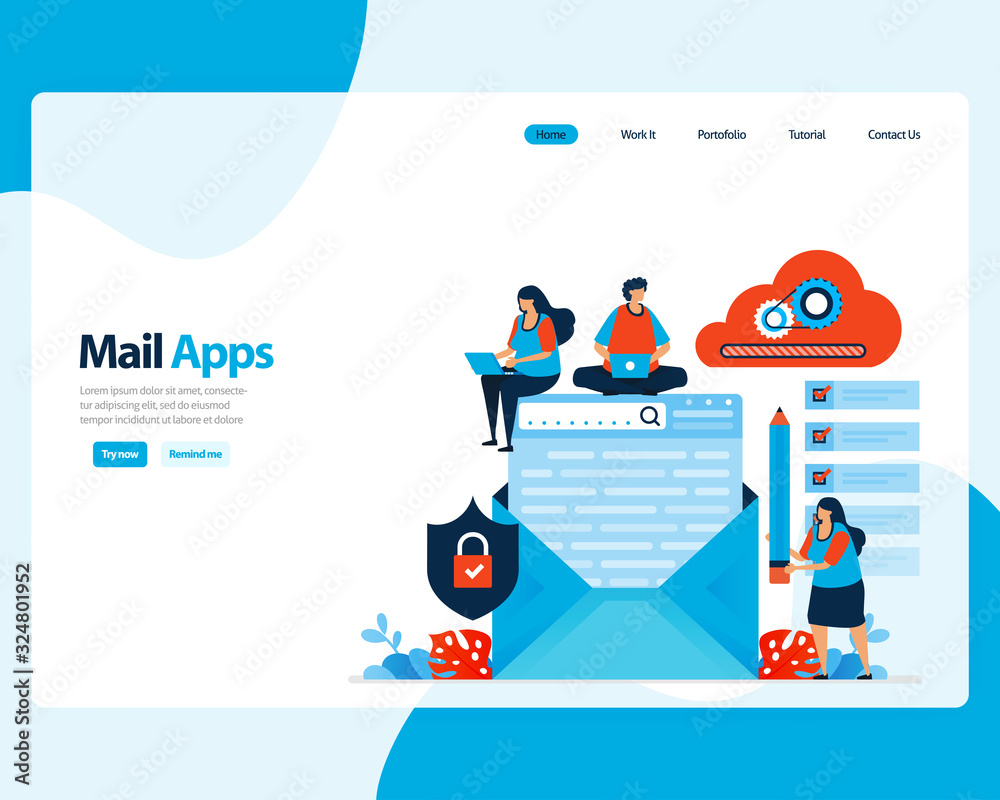 vector landing page of sending, receiving, managing e-mail. work ...