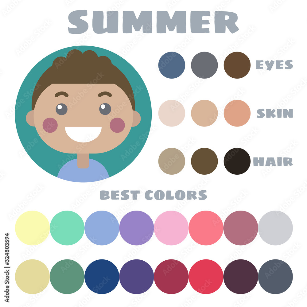 Stock vector color guide. Eyes, skin, hair color. Seasonal color ...