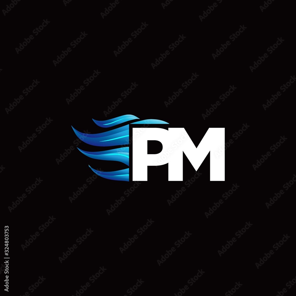 PM monogram logo with blue fire style design template Stock Vector ...