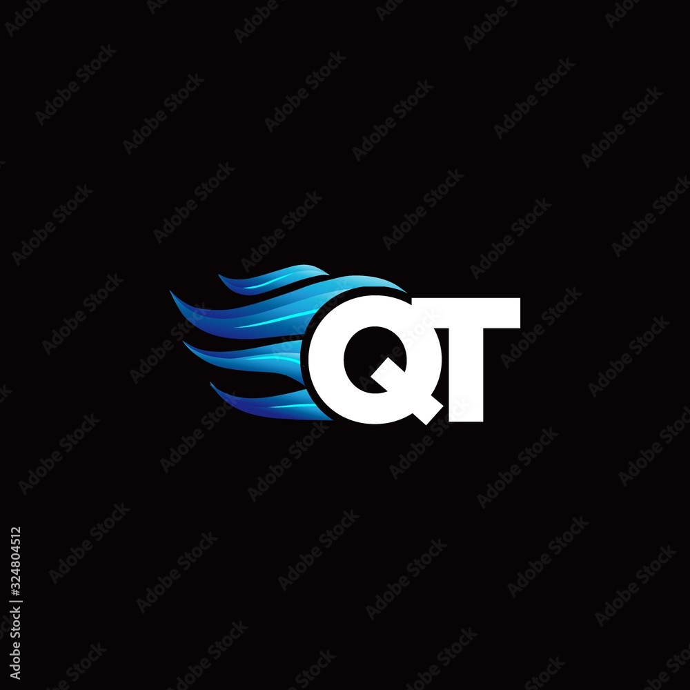 QT monogram logo with blue fire style design template Stock Vector ...