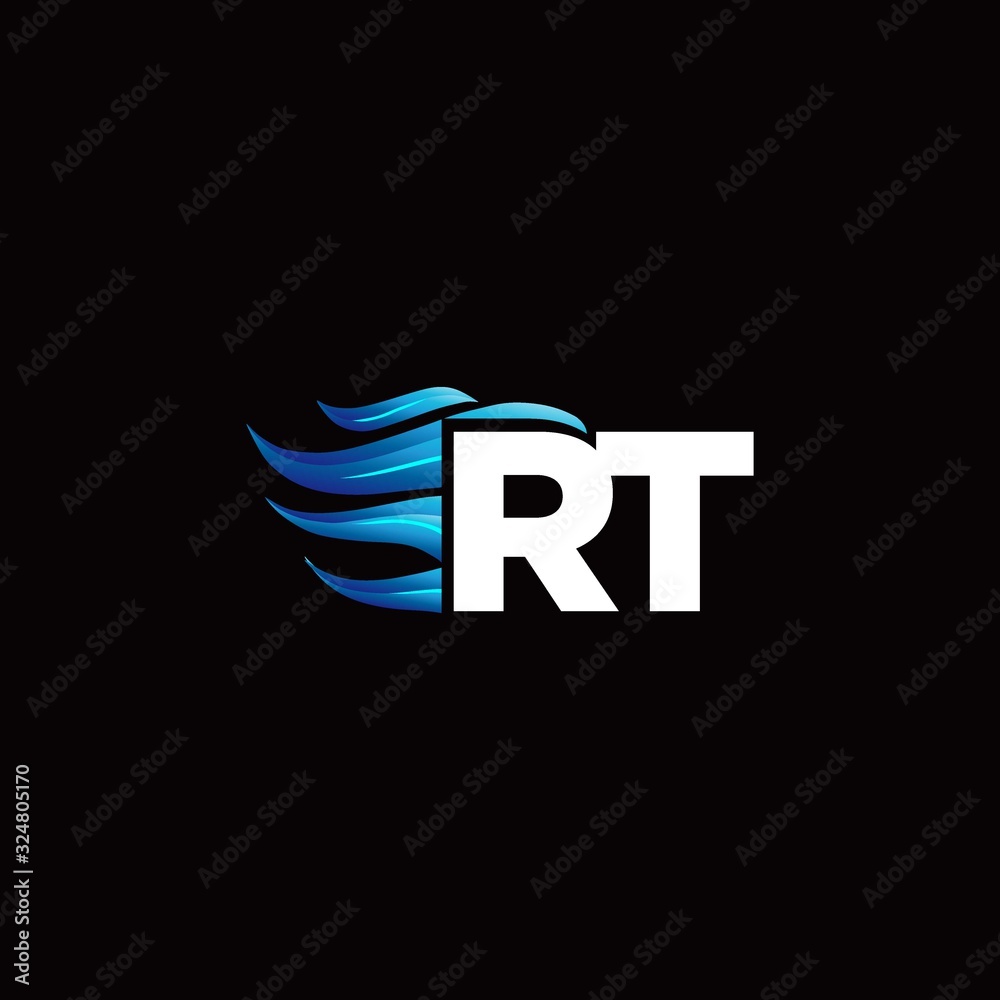 RT monogram logo with blue fire style design template Stock Vector ...