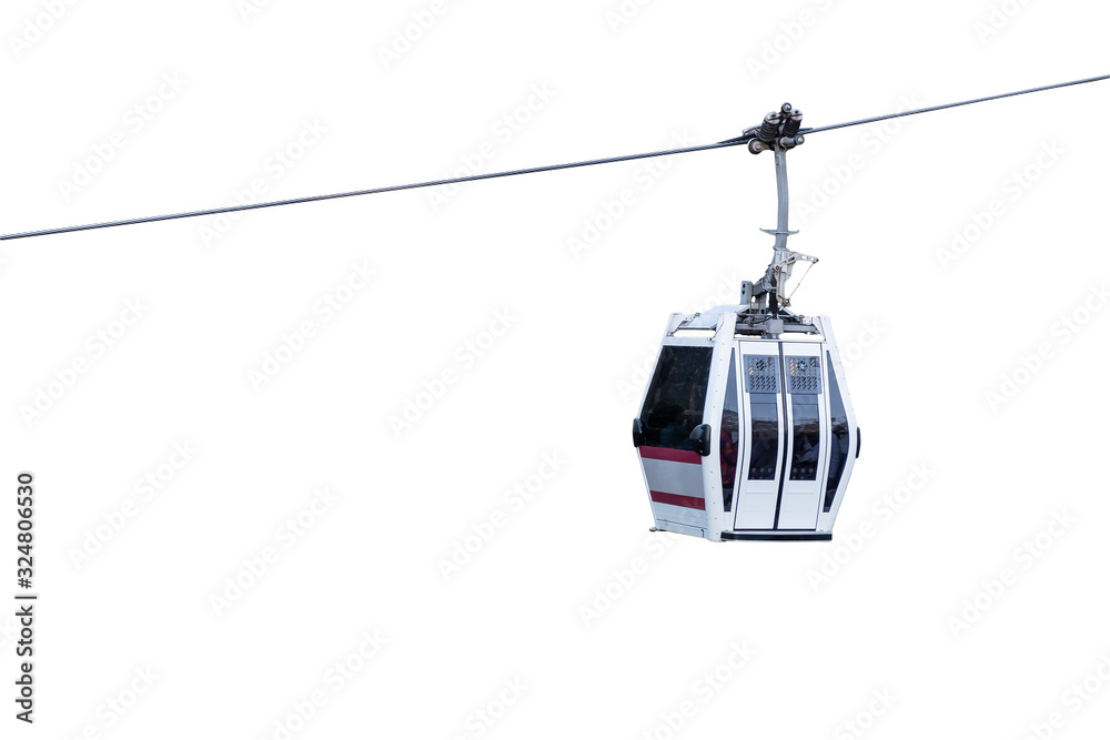 White modern cable car isolated on white background. Stock Photo ...