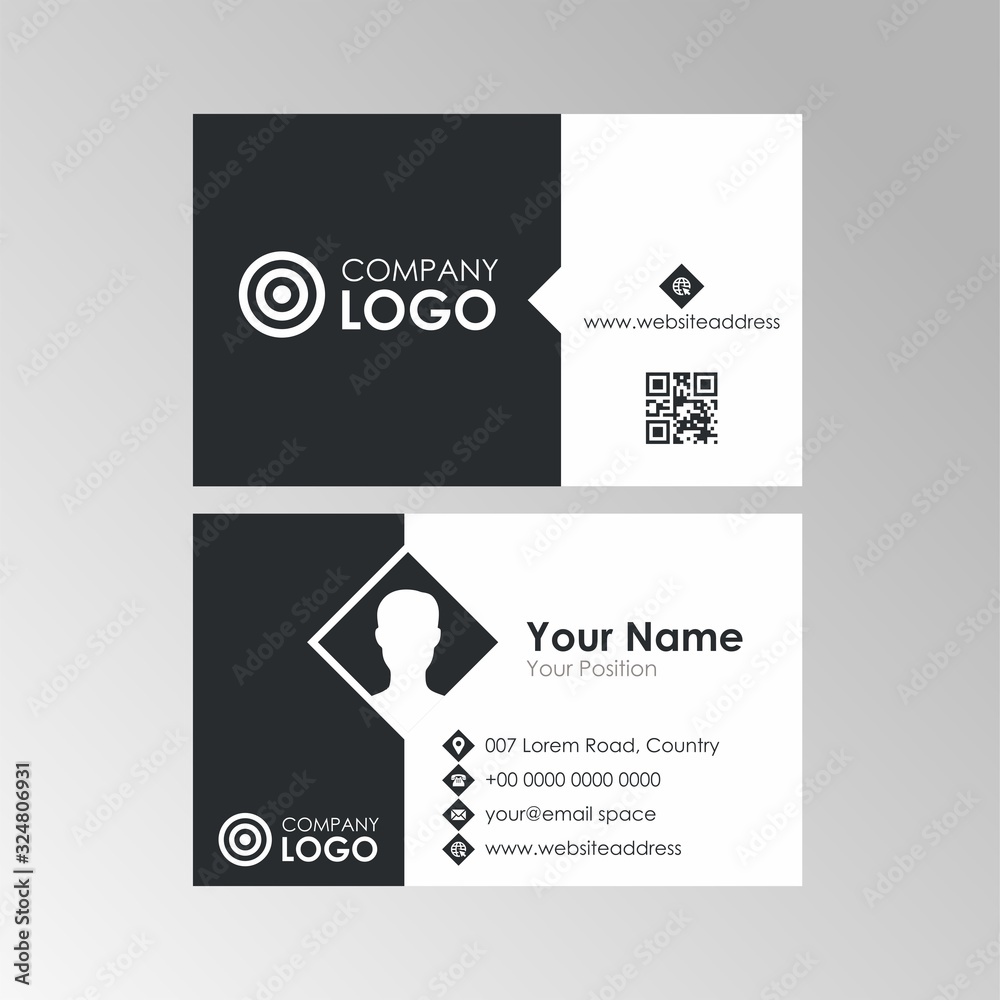Vecteur Stock Simple clean black and white business card with qr code ...