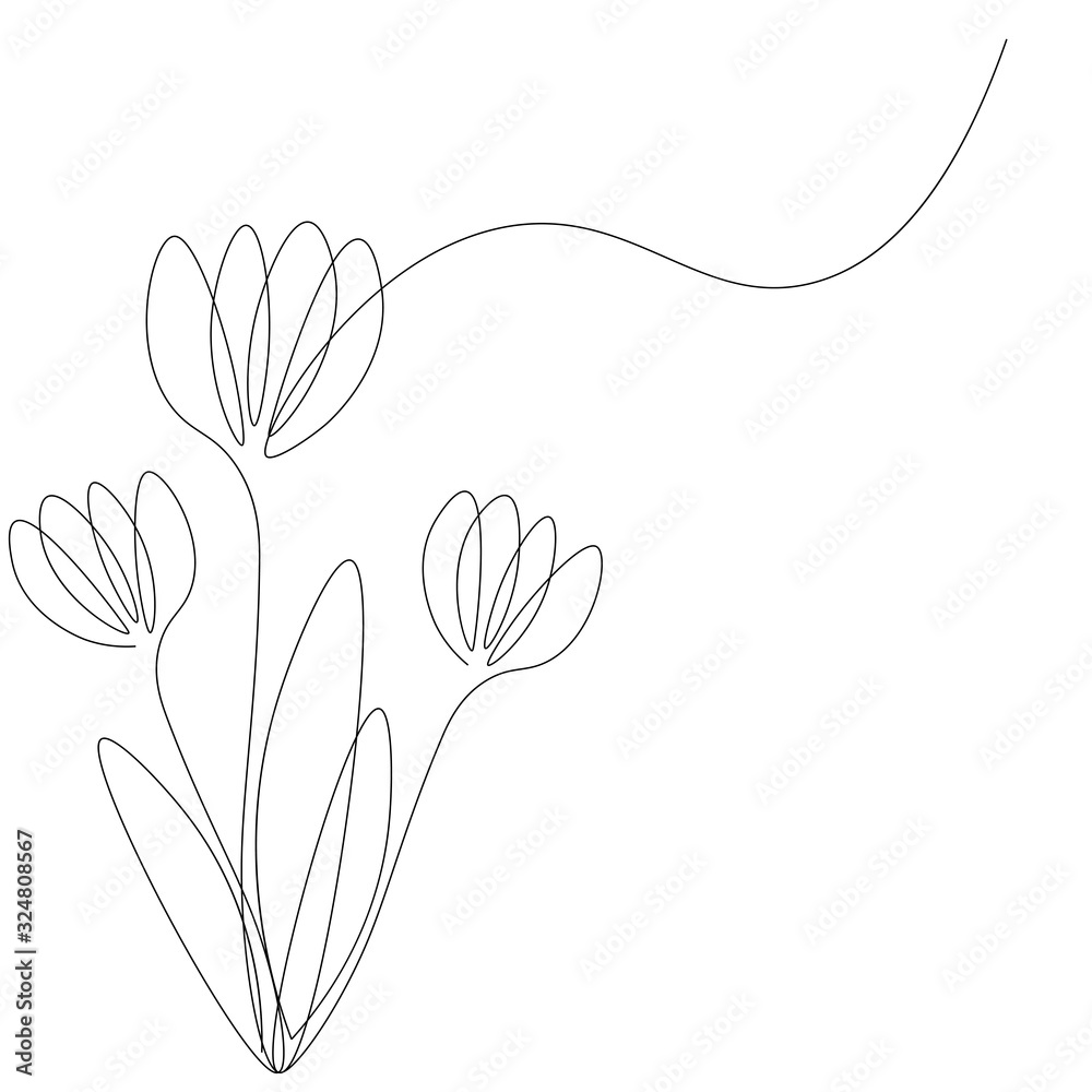 Spring flowers background. Continuous line drawing. Vector illustration ... Spring flowers background. Continuous line drawing. Vector illustration ...