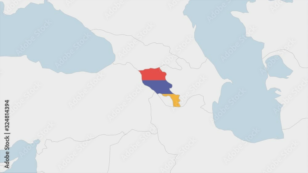 Armenia map highlighted in Armenia flag colors and pin of country ...