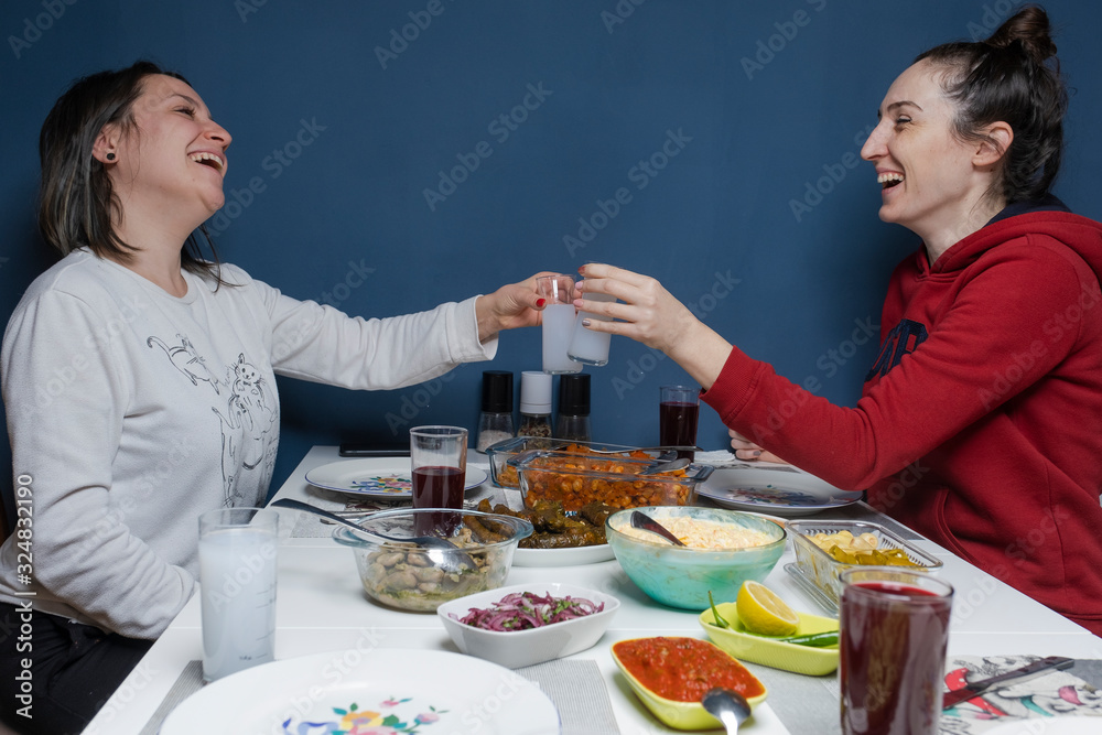Turkish and Greek Traditional Dinning Table with Special Alcohol Drink ...