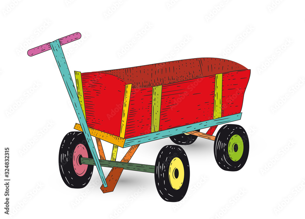 bunter Bollerwagen kleiner Transportwagen Stock Vector | Adobe Stock