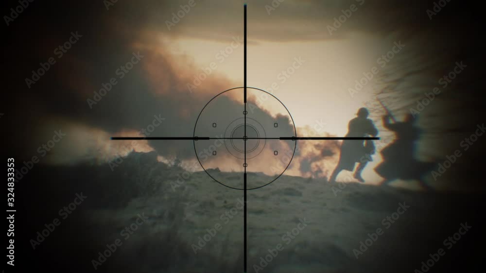 Battlefield scene. Silhouettes of soldiers fighting on East Front ...