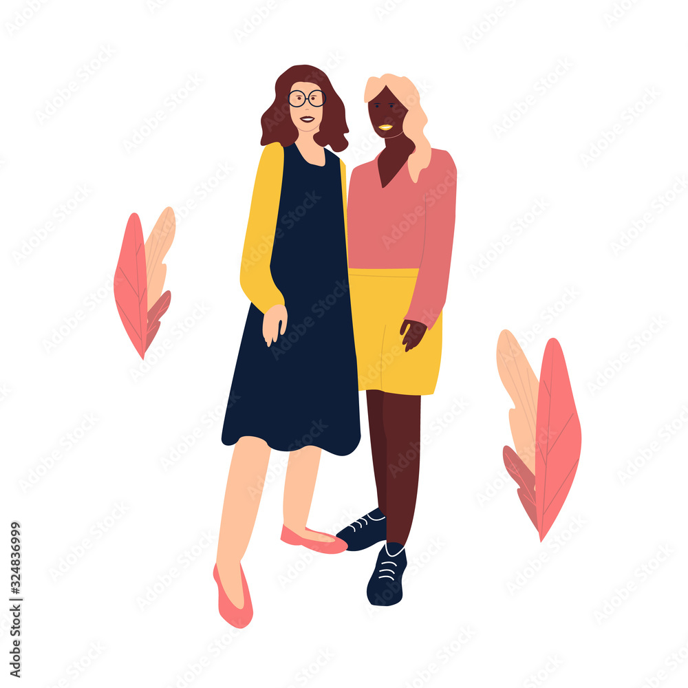 Female characters – happy women or girls standing together. Girl ...