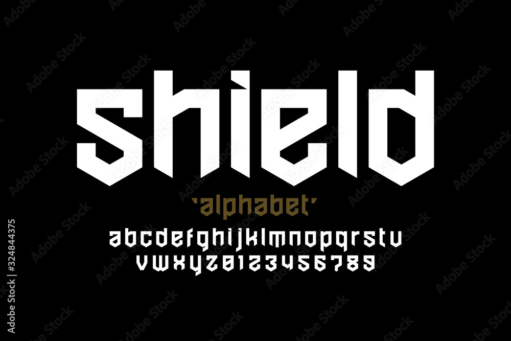 Shield style font design, security, protection theme alphabet, alphabet ...