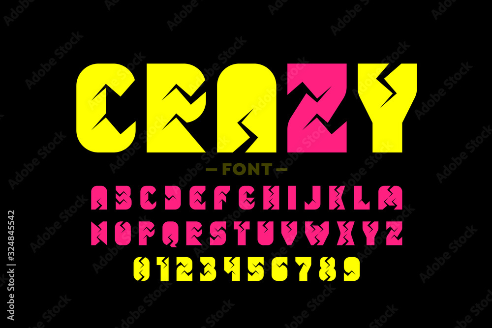 Crazy style font, alphabet letters and numbers, Stock Vector | Adobe Stock