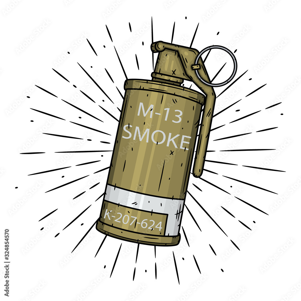 Smoke Grenade. Hand drawn vector illustration with a grenade and ...