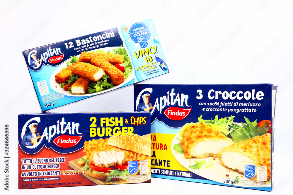 Italy – February 21, 2020: Captain FINDUS Fish Fillets in Crispy ...
