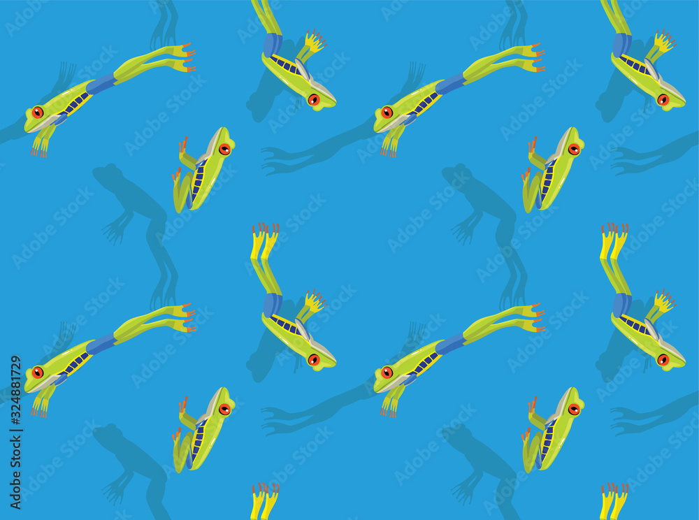 Red Eye Tree Frog Jumping Cartoon Vector Seamless Background Wallpaper ...