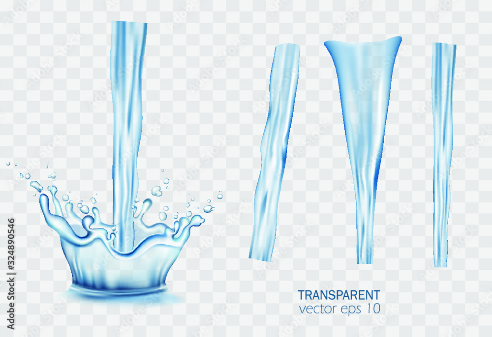 Transparent vector water splash and flowing stream on light background ...