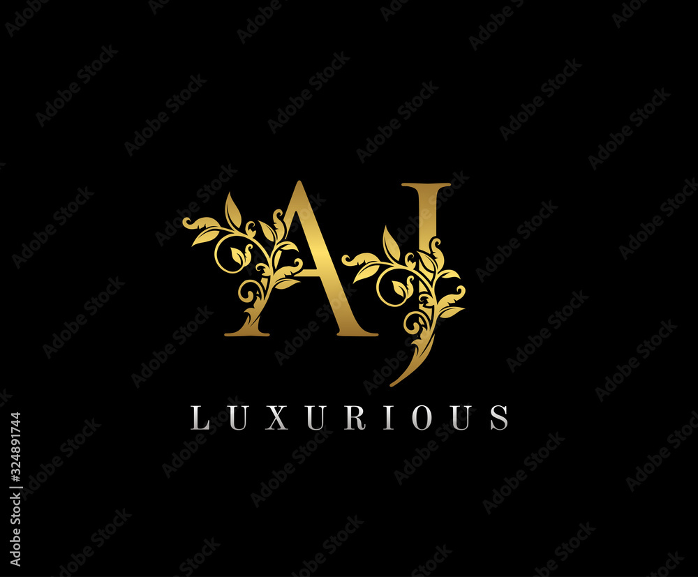 Classy letter A, J and AJ Vintage Gold Floral Logo Icon, overlapping ...