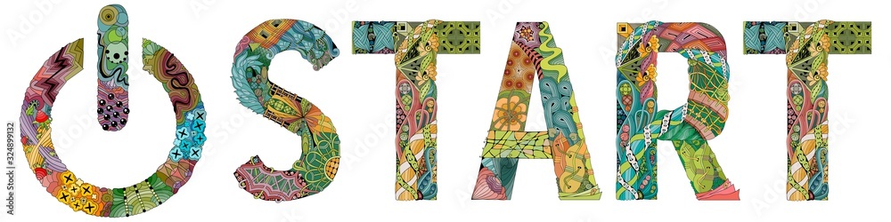 Word Start With Power Button Vector Zentangle Object For Decoration