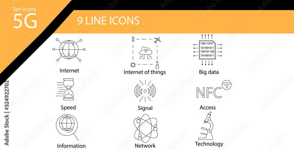 Set of innovative icons for 5G network. Outline set of 5G technology ...