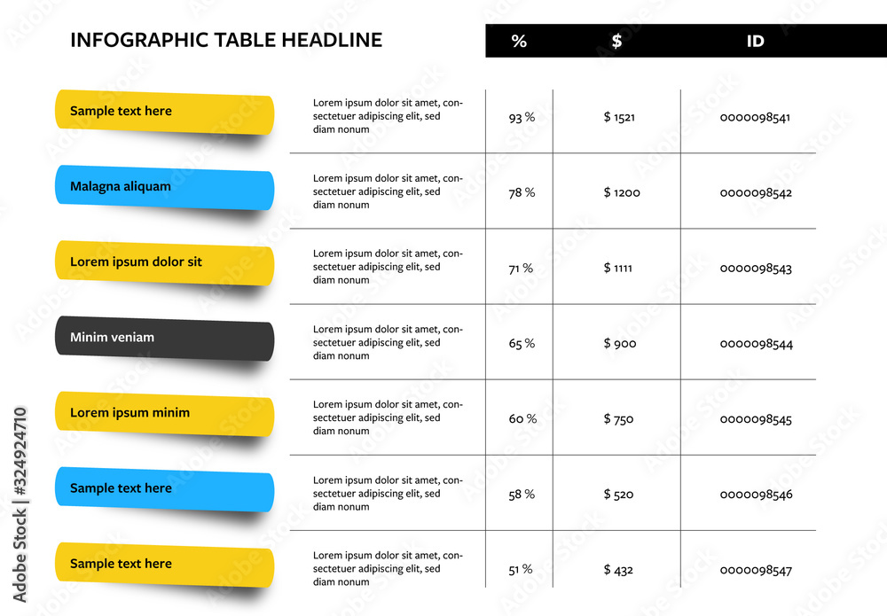 Infographic Table Layout With Colored Stickers Stock Template Adobe Stock
