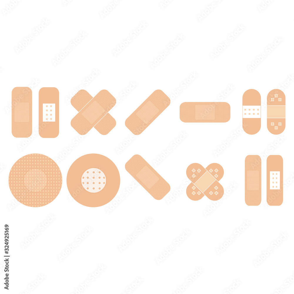 Set of different plasters. Adhesive plaster. Cutting treatment. Close ...